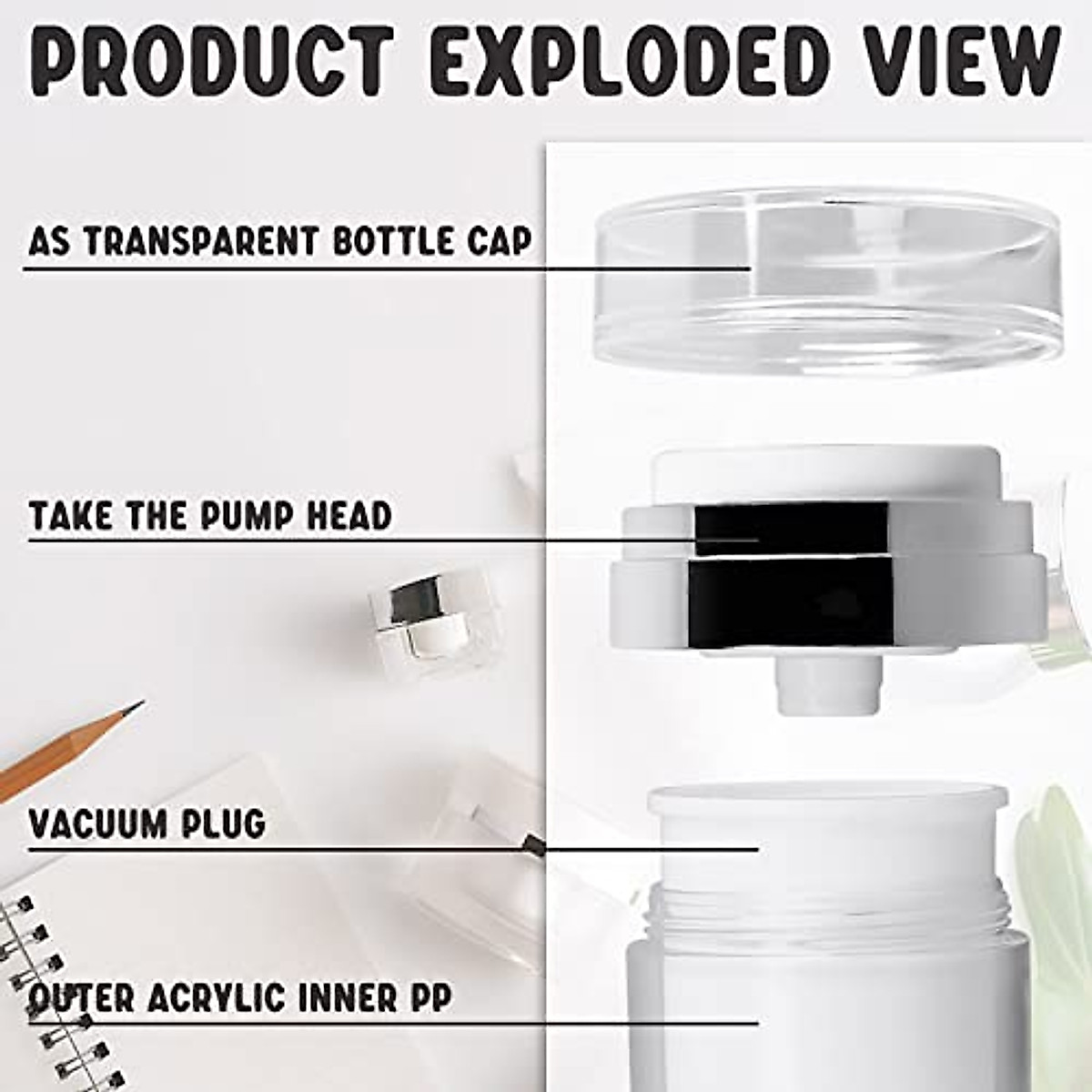 3PCS Cream Jar Vacuum Bottle, 15/30/50ml Empty Refillable Cosmetic Air Pump Jars Bottles, Portable Lotion Dispenser, Push Down Makeup Lotions Creams Travel Container for Travel