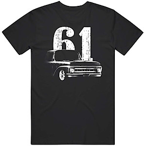 PurpleMonkeyTees 1961 F100 Pickup Truck Front Side View with Year T Shirt XL Black