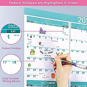 Wall Calendar with Julian Date, July 2023 - June 2024 Yearly, One Page for Organizing, Premium Thick Paper, Vertical, Gift Pocket, 34.8" x 22.8" (Open)