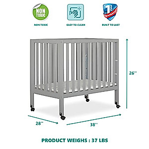 Dream On Me Jett Non-Full Sze Foldng CRB n Pebble Grey Removeable Wheels Adjustable Mattress Support Patent Foldng System 1" Mattress Pad ncluded