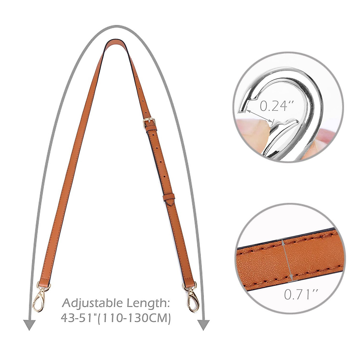 VanEnjoy Genuine Leather Adjustable Purse Strap Replacement for Crossbody Handbag - 0.71" Wide,51" Long (Khaki)