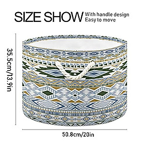 Kigai Cotton Rope Basket Aztec Navajo Pattern Large Storage Basket for Toys Blanket Baby Laundry Basket for Nursery, Closet, Bedroom, Home Organization