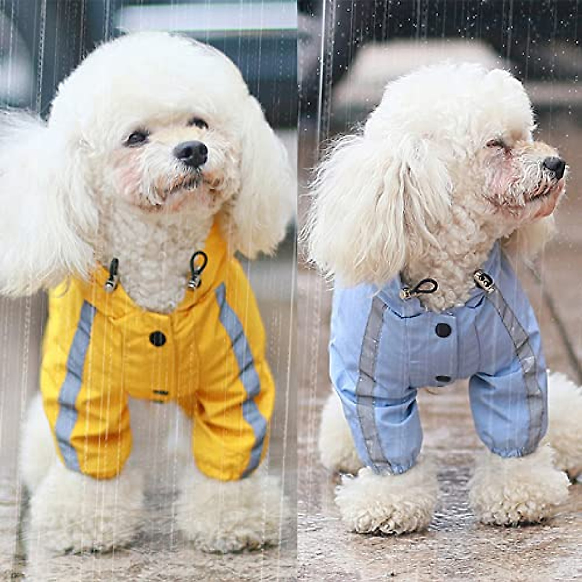 ACSUZ Pet Dog Raincoats Reflective Small Large Dogs Cats Rain Coat Waterproof Jumpsuit Jacket Outdoor Hooded Puppy Clothes,Blue,S