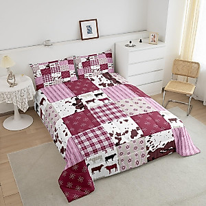 Feelyou Cow Print Comforter Set for Kids Boys Girls Cartoon Milk Cow Comforter Twin Size Farmhouse Cowhide Bedding Set Bedroom Decor Pink White Duvet Set Animal Quilt Set 2Pcs