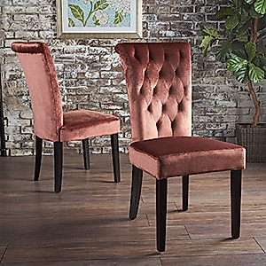 Christopher Knight Home Venetian Tufted Velvet Dining Chair, Blush / Dark Brown