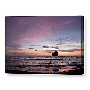 Coastal Sunset CANVAS Print Afterglow Glowing Pink Clouds Beach Photography Pastel Sky Oregon Coast Wall Art Nature Photo Ocean Home Decor Ready to Hang