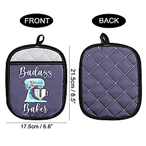 Funny Baker Gift Badass Baker Oven Pads Pot Holder with Pocket for Bake Lover (Badass Baker)