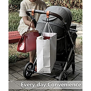 yueqian Stroller Hooks Bag Hooks for Hanging Diaper Bags Multipurpose Hooks for Grocery Shopping ​Bags Premium Vegan Leather Pram Straps Baby Stroller Hooks 2Pcs (Brown)