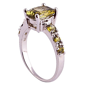 Emsione 925 Silver Plated Oval Created Peridot Promise Eternity Women's Band Rings Color Green Size 7