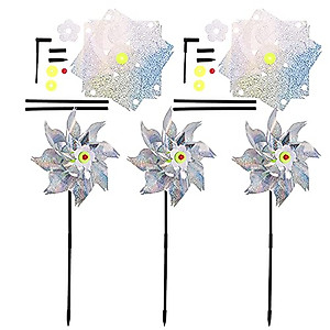 BESPORTBLE 5Pcs Reflective Pinwheels Bird Blinder Pinwheels Pinwheel Bird Deterrent Silver Holographic Windmills Keep Birds Away for Farm Garden Yard
