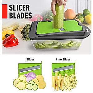 Mueller Pro-Series 10-in-1, 8 Blade Vegetable Slicer, Onion Mincer Chopper, Vegetable Chopper, Cutter, Dicer, Egg Slicer with Container