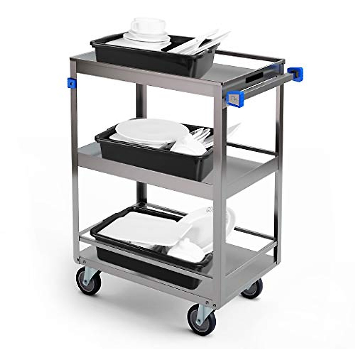 4-Pack Commercial Bus Tubs 8 Litre, Black Plastic Bus Box/Tote, Bus Wash Dish Basin Pans