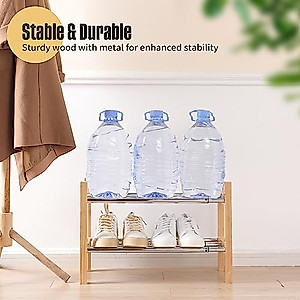 NUDUKO Expandable Shoe Rack Storage Organizer - 2 Tier Adjustable Wood and Metal Shoe Shelf Heavy Duty Small Shoe Rack for Closet Bedroom Entryway (Natural)