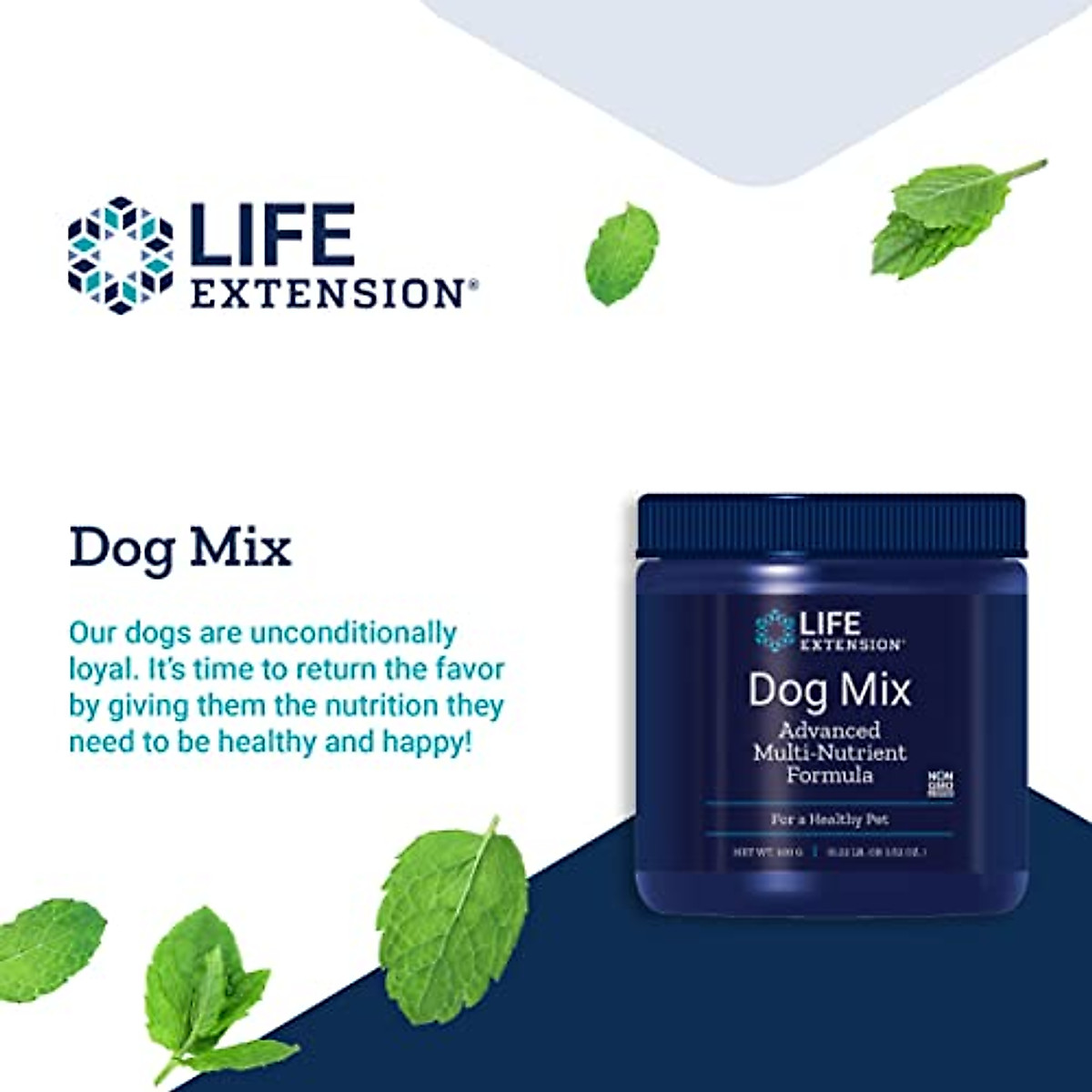 Life Extension Dog Mix - Daily Nutrition Care Supplement Powder for Your Canine Pet - Advanced Formula with Vitamins, Probiotics & Essential Fatty Acids - Gluten-Free, Non-GMO – 100 g, 60 Servings