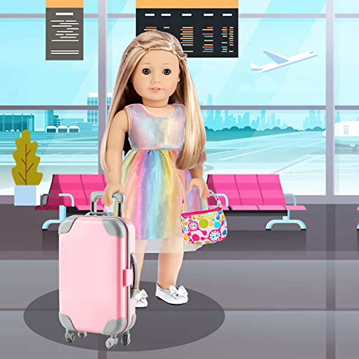 GIFTINBOX 29PCS 18 Inch Girl Doll Clothes and Accessories-Travel Play Set for Dolls, Doll Stuff with Clothes, Luggage, Swimsuit, Wallet cashes... Gifts for Girls Birthday, Christmas