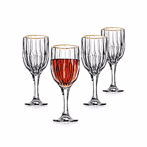 Godinger Wine Glass, Goblet Glass, Stem Glass for Wine, Champagne and Beverages Gold Rim, Set of 4