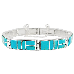Turquoise Bracelet Sterling Silver 925 Genuine Gemstones Link Bracelet (7", Turquoise)
