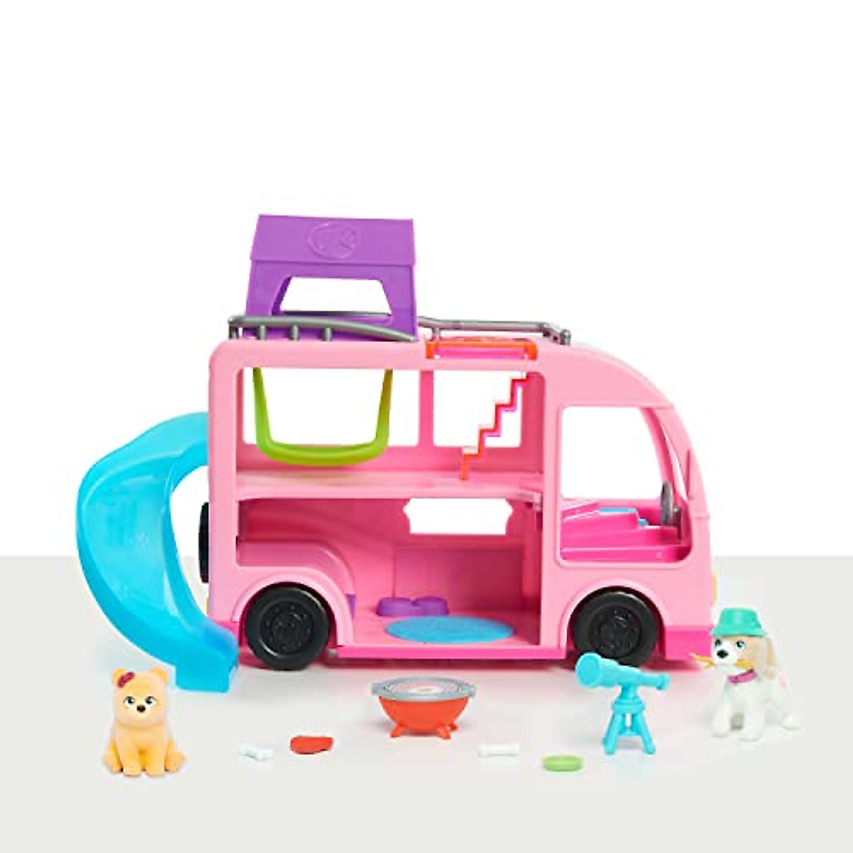 Barbie Just Play Pet Camper, 11-Pieces, Toy Figures and Playset, Kids Toys for Ages 3 Up , Pink
