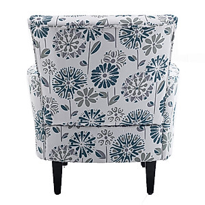 CAGUUIA Modern Accent Chair,Upholstered Arm Chair,Linen Fabric Living Room Chair with Solid Wood Legs,Reading Chair for Living Room, Bedroom or Reception Room (White Blue)