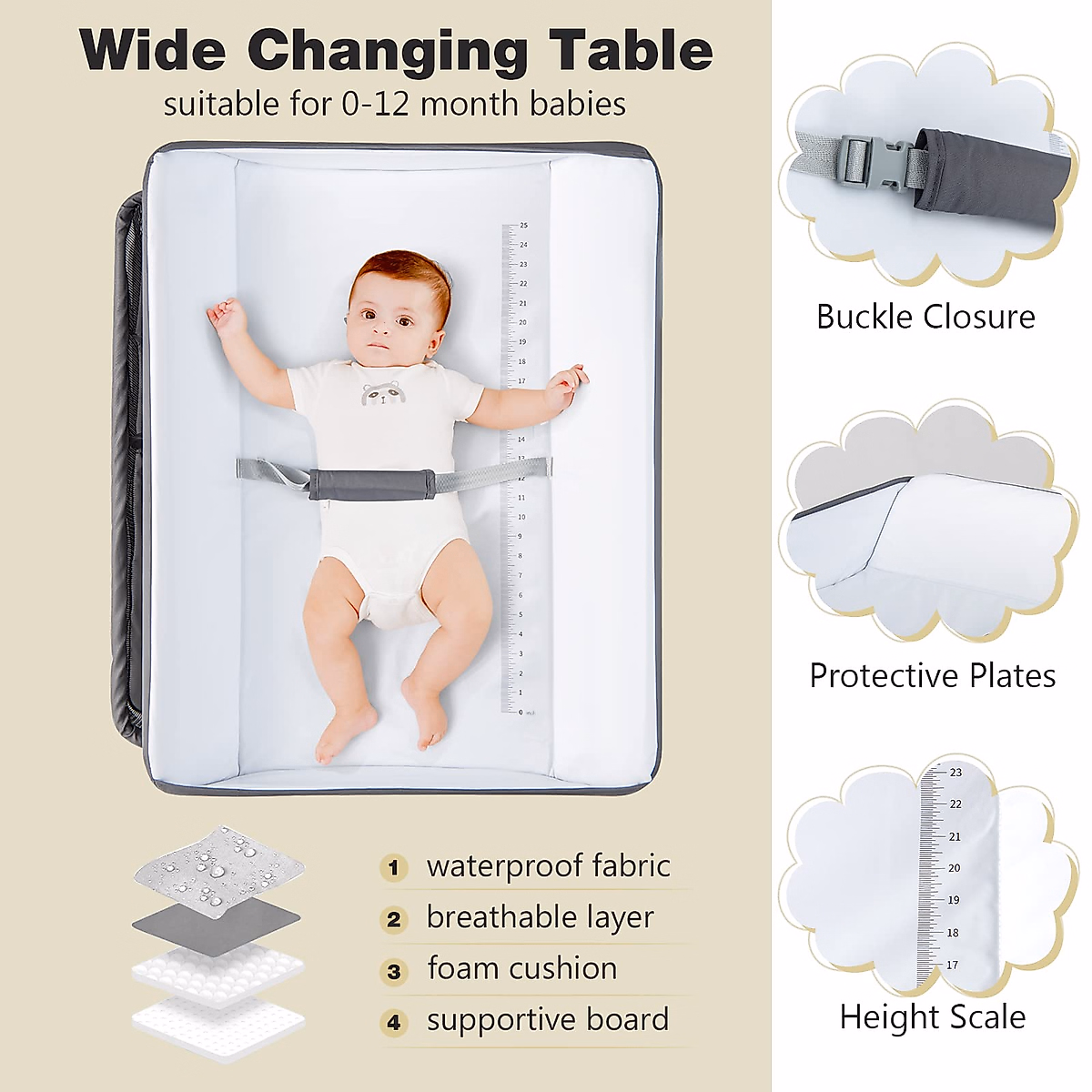 INFANS Baby Changing Table, Folding Diaper Station Portable Nursery Organizer with Safety Belt and Large Storage Racks for Newborn Baby and Infant (Grey)