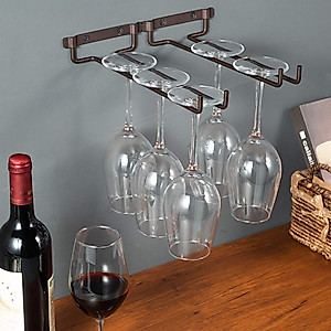 BOOKZON Wine Glass Rack Wall Mounted Set of 2 Bronze, Stemware Rack, Wine Glasses Holder Storage Hanger Organizer Metal for Cabinet Kitchen or Bar (no glasses included)