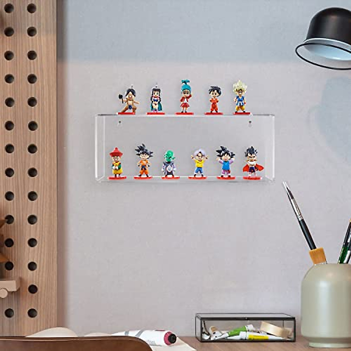 MyGift Wall Mounted Clear Premium Acrylic Collectible and Figurines Display Storage Floating Shelf, 2 Tier Hanging Shadow Box Style Shelf Rack