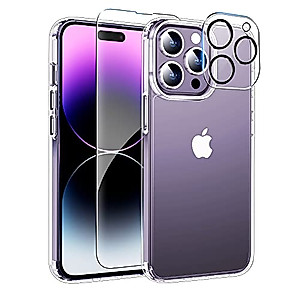 MOZOTER [2 in 1 for iPhone 14 Pro Max Case,[12 FT Shockproof] [with 1 Pcs Glass Screen Protector] [Heavy Duty] Clear Phone Case Cover 6.7-Crystal Clear