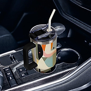 HJUQNGF 40 Oz Personalized Tumbler with Handle And Straw Mid-Century Modern Art Cat Stainless Steel Insulated Tumblers Reusable Car Thermal Cup Travel Coffee Mug for Women Men