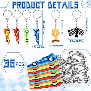 Kigeli 36 Pcs Race Car Keychain Race Car Party Favors Key Ring Decoration Silicone Keychain Reusable Race Car Birthday Party Supplies for Bridal Shower Goodie Bag Fillers Race Car Party Ornaments
