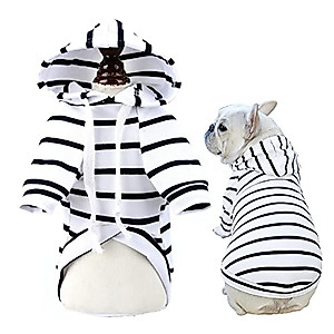 SMALLLEE_LUCKY_STORE Pet Striped Hoodie Sweatshirt Hooded for Small Medium Dog Cat Puppy Pullover French Bulldog Pug Boston Terrier Sweater with Hat Cold Weather Coats Winter Warm Clothes