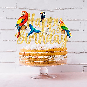 Parrot Birthday Cake Decoration Tropical Bird Birthday Cake Topper Parrot Happy Birthday Cake Pick Parrot Birthday Party Decoration for Birds Themed Baby Shower Supplies