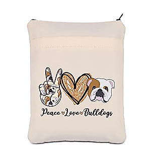 PLITI Bulldog Book Sleeve English Bulldog Lover Gift Bulldog Mom Gift Peace Love Bulldogs Book Bag (Peace Bulldogs BS)