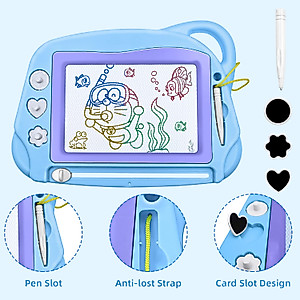 AiTuiTui Magnetic Drawing Board Mini Travel Doodle, Erasable Writing Sketch Colorful Pad Area Educational Learning Toy for Kid/Toddlers/Babies with 3 Stamps and 1 Pen (Sky Blue)