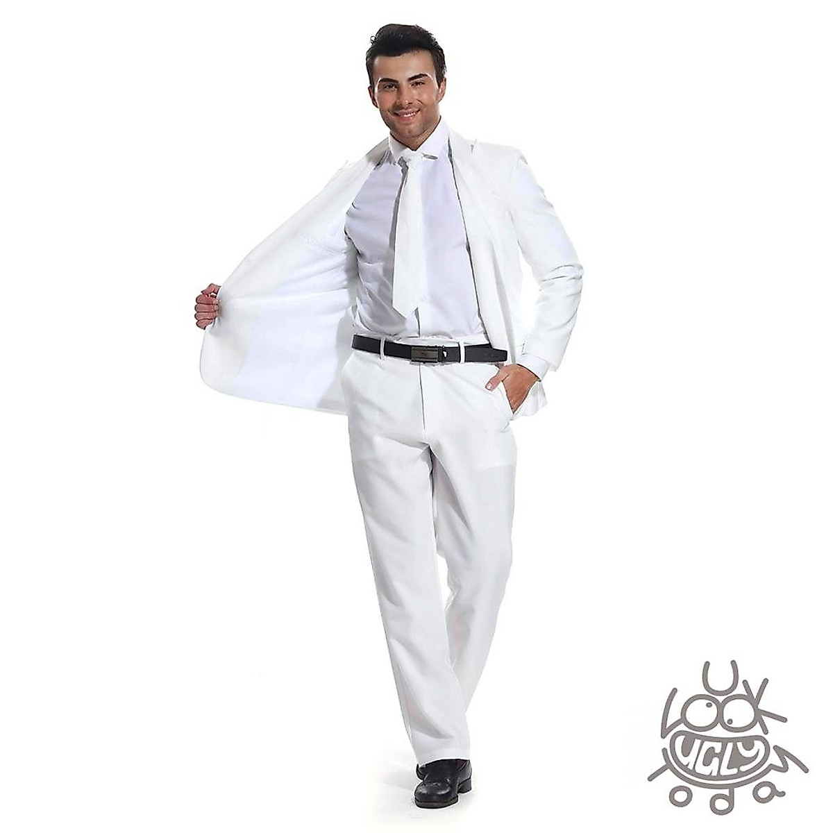 U LOOK UGLY TODAY Men's Party Suit Solid Color Prom Suit for Themed Party Events Clubbing Jacket with Tie Pants White X-Large
