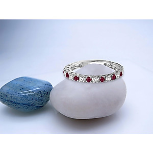 Dazzlingrock Collection 10K Round Ruby And White Diamond Eternity Stackable Ring Anniversary Wedding Band, White Gold, Size 7