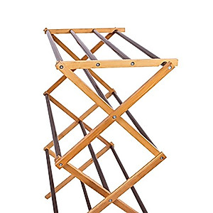 BIRDROCK HOME Folding Steel Clothes Drying Rack - 3 Tier - Water-Resistant Bamboo Wood - Fully Assembled Collapsible Dry Rack - Walnut (Brown)