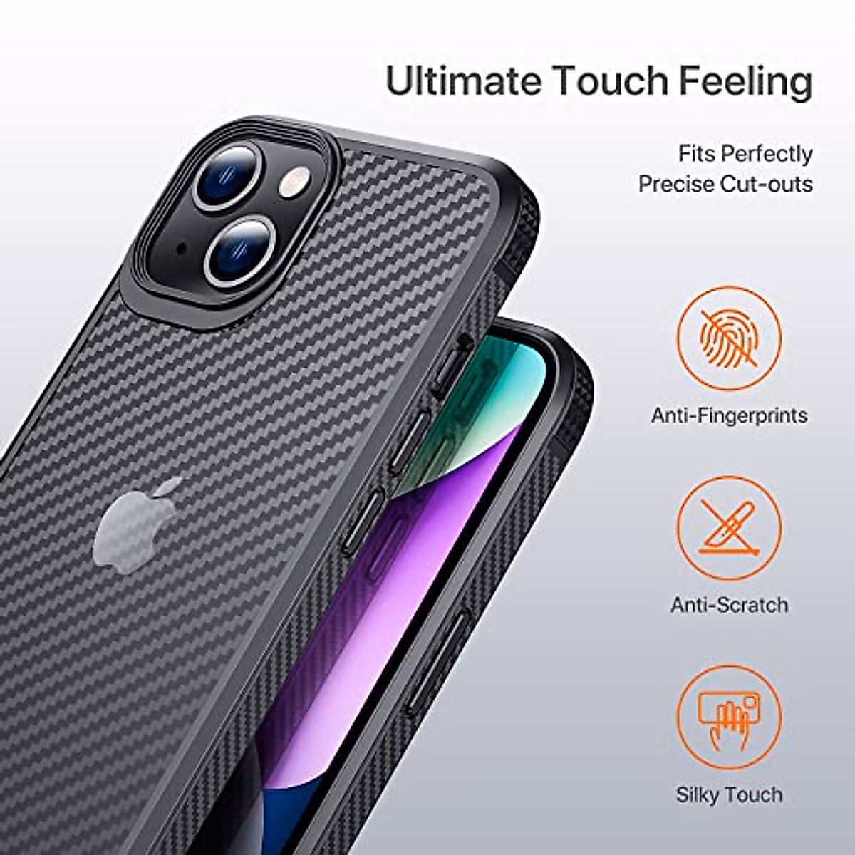 Auleegei Designed for iPhone 14 Case, [Military Grade Drop Tested] Slim Thin Shockproof Phone Case Translucent Anti-Scratch Carbon Fiber Hard PC Back and Soft TPU Bumper Edge, 6.1 inch, Back