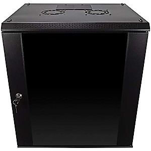 NavePoint 12U Server Rack Enclosure with Glass Door, Cooling Fan, Locks, & Removable Side Panels - 12U Wall Mount Network Cabinet 19 Inch Rack 17.7 Inches Deep