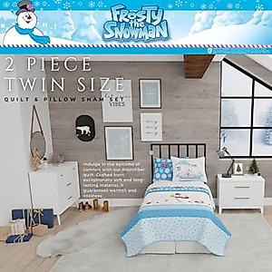 Franco Frosty The Snowman Holiday & Christmas Quilt Bedding Super Soft 2 Piece Pillow Sham and Quilt Set, Twin Size 68" x 86", (100% Officially Licensed Product)