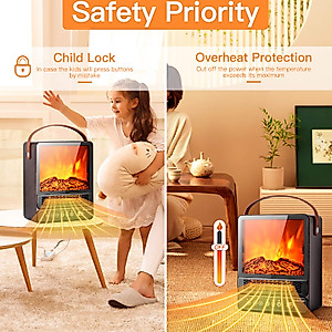 S AFSTAR 14.5" Portable Electric Fireplace, 1500W Small Fireplace Heater with 4 Flame Brightness, 12H Timer, Remote Control & Realistic 3D Flame Effect, Space Heater Fireplace for Home, Office, Indoor