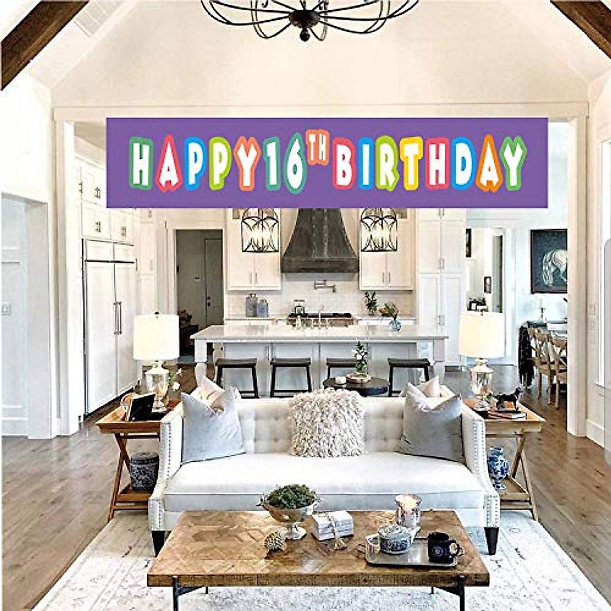 Purple Happy 16th Birthday Banner, 16th Birthday Party Sign, 16 Bday Party Supplies Decorations