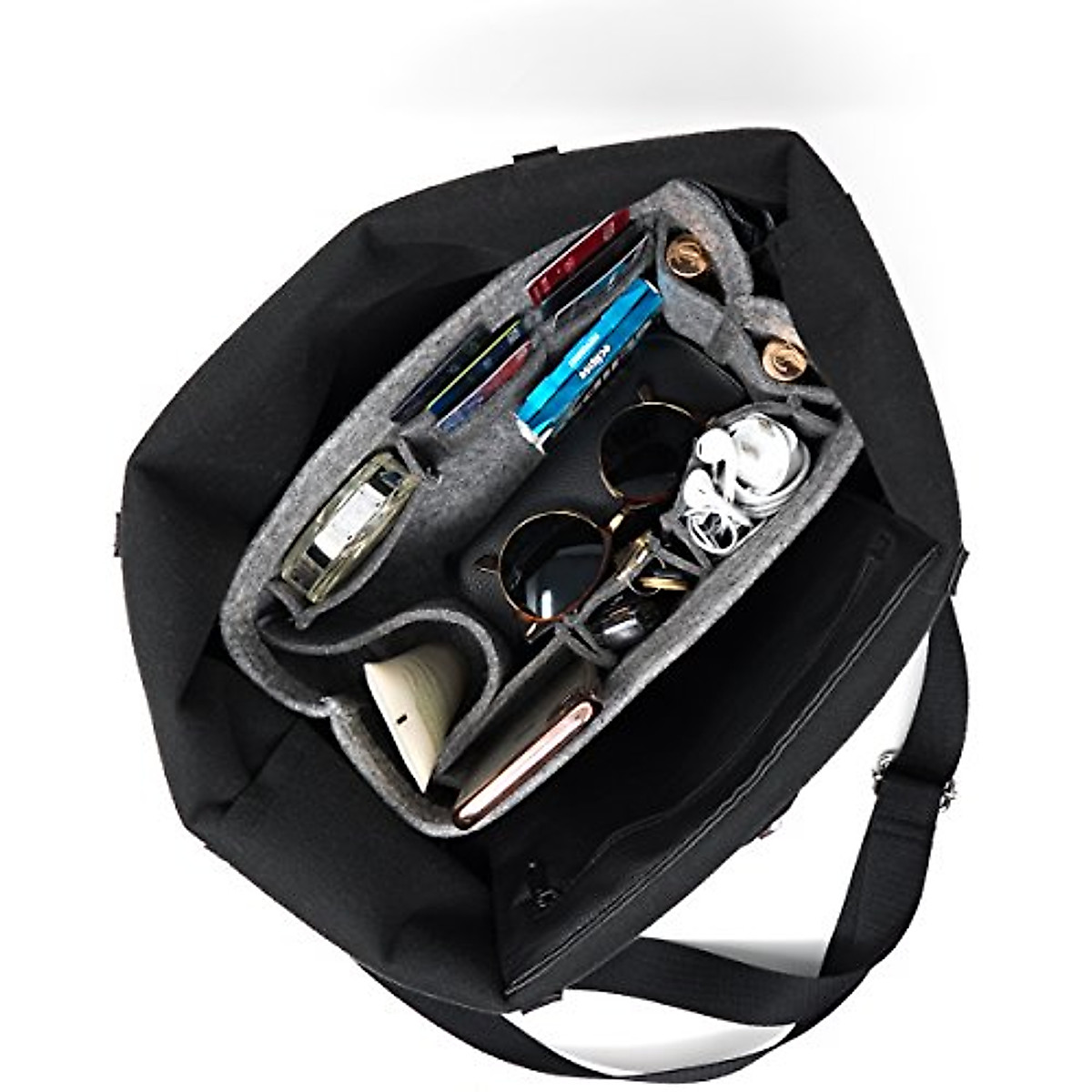 SORTE. Lightweight Felt Purse Insert Organizer With Credit Card Slots For Handbag & Tote Bag… (Grey)