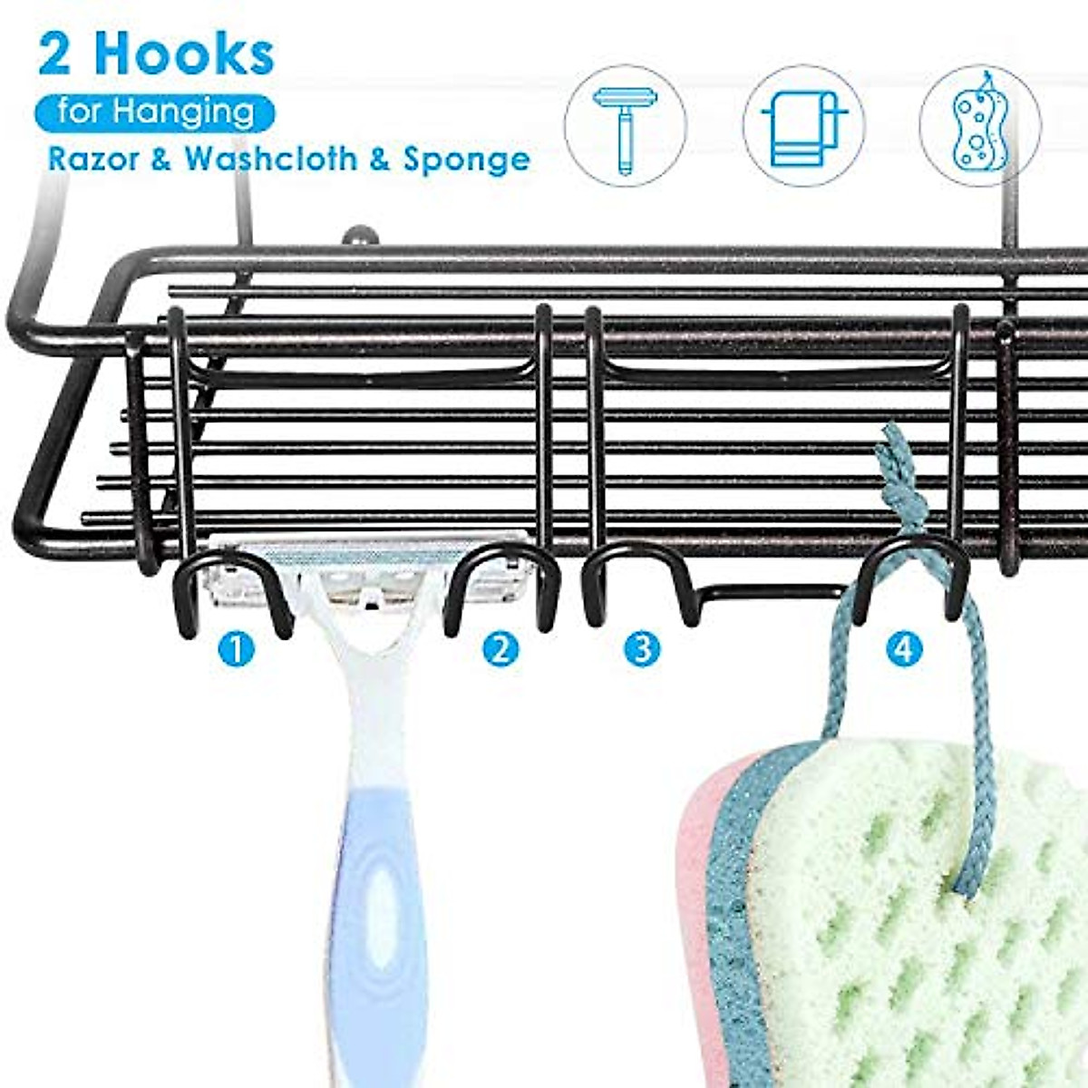 Nieifi Shower Caddy Basket with Hooks Soap Dish Holder Shelf for Shampoo Conditioner Bathroom Kitchen Storage Organizer SUS304 Stainless Steel Adhesive No Drilling - 3 Pack Black