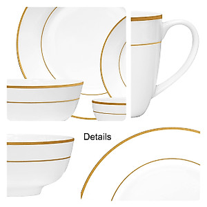 Bone China Dinnerware, 20PC Set, Service for 4, Double Gold Rim, White, Microwave Safe, Elegant Giftware, Dish set, Essential Home, Everyday Living, Display, decoration, Kitchen Dishes, Dinner set