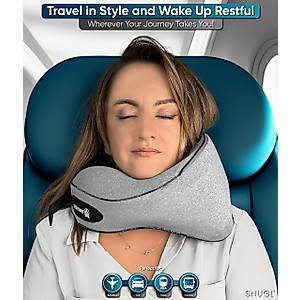 SNUGL Neck Travel Pillow - Memory Foam Airplane Pillow - Flight Pillow | Neck Support Travel Pillow with Carry Bag & Clip | Neck Pillows for Sleeping Travel Plane | Flying Travel Essentials - Grey