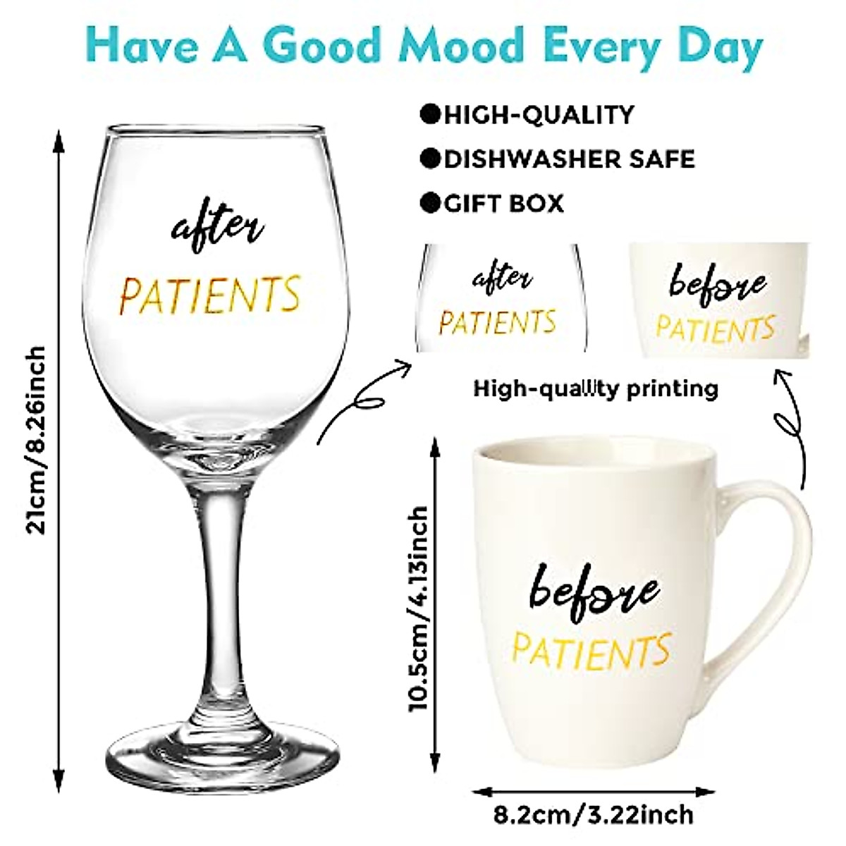 IDEWEI Before Patients After Patients Gift Set, Nurse Gifts for Women Coffee Mug and Wine Glass Idea for Dentist, Doctors Unique Nurse Day Birthday Graduation Appreciation Gifts