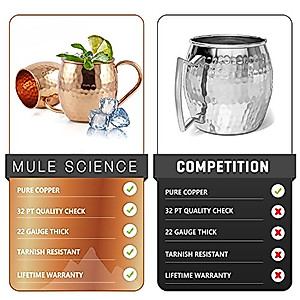 Advanced Mixology [Gift Set] Mule Science Moscow Mule Mugs Set of 4 (19 oz. large size) | 100% Handcrafted | Food Safe | Copper Mugs w/Accessories | Tarnish Resistant Copper Cups