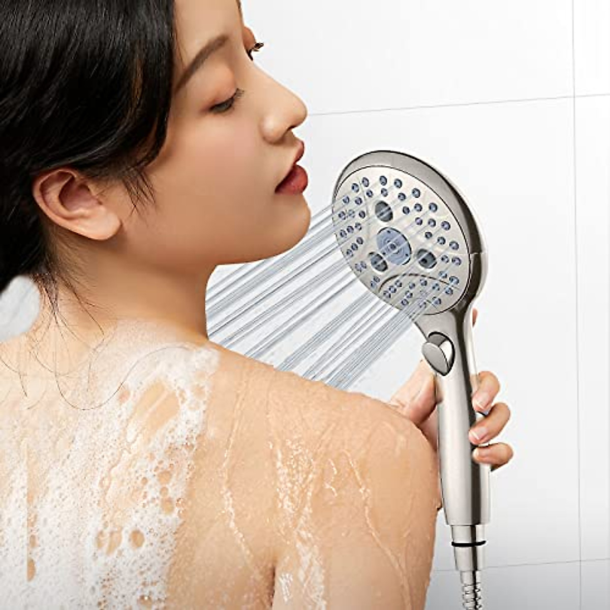 SunCleanse Shower Head, 7 Settings Hand held Shower with ON/OFF Pause Switch, Brushed Nickel High Pressure Shower Head with 71 inch Hose