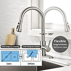 Kitchen Faucet with Pull Down Sprayer Multitask Mode Single Handle High Arc Pull Out Kitchen Sink Faucet Offers Efficient Cleaning for RV, Laundry, Bar