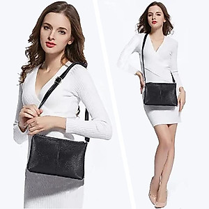 Leather Crossbody Purse Sling Shoulder Smartphone Bags with Card Slots for Women (Black 1)